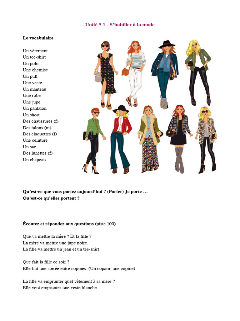 Unité 5.1 - S'Habiller à La Mode | PDF