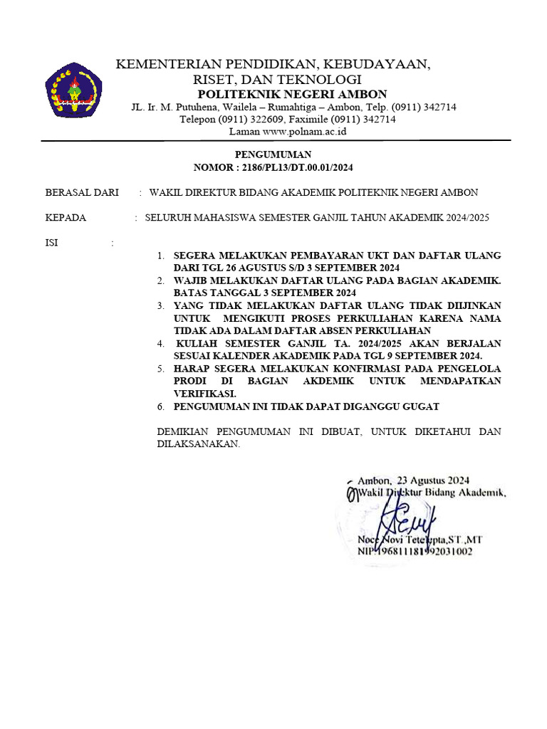 Pengumuman Pembayrn Ukt - DFTR Ulang | PDF | Komputer | Teknologi & Rekayasa