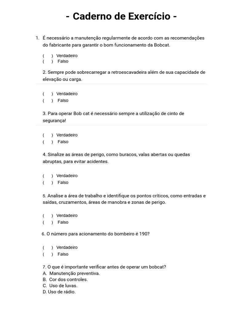 Caderno de Exercicio | PDF