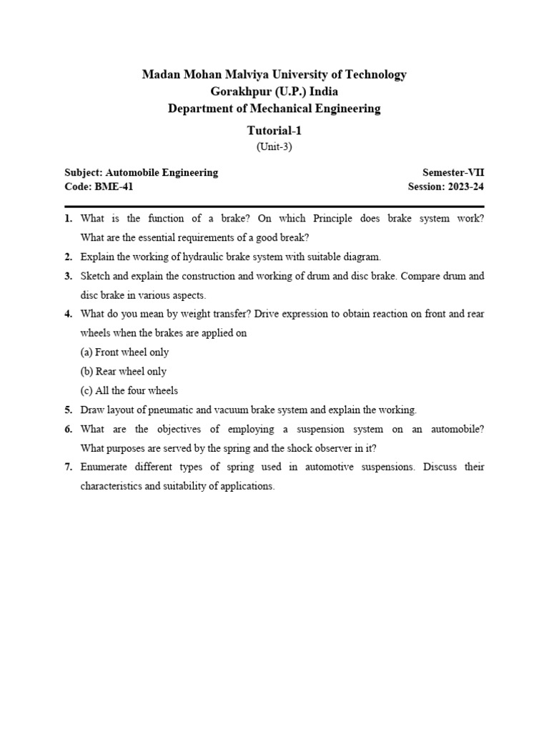 Tutorial - 1 (Unit - 3) | PDF