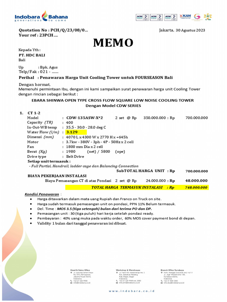 FOURSEASON - HDC BALI - CT Memo | PDF