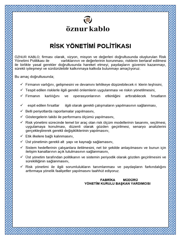 Risk Yonetimi Politikasi | PDF