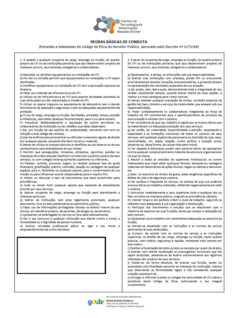 Regras Basicas de Conduta - Final Assinado | PDF