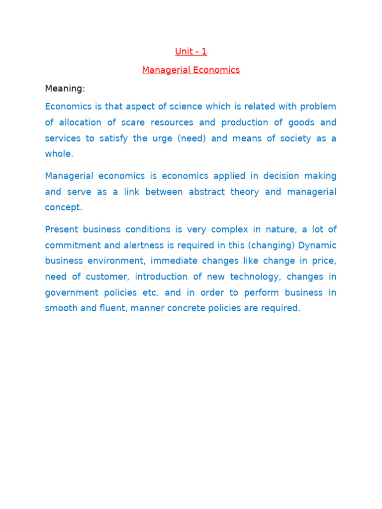 Unit - 1 Managerial Economics | PDF