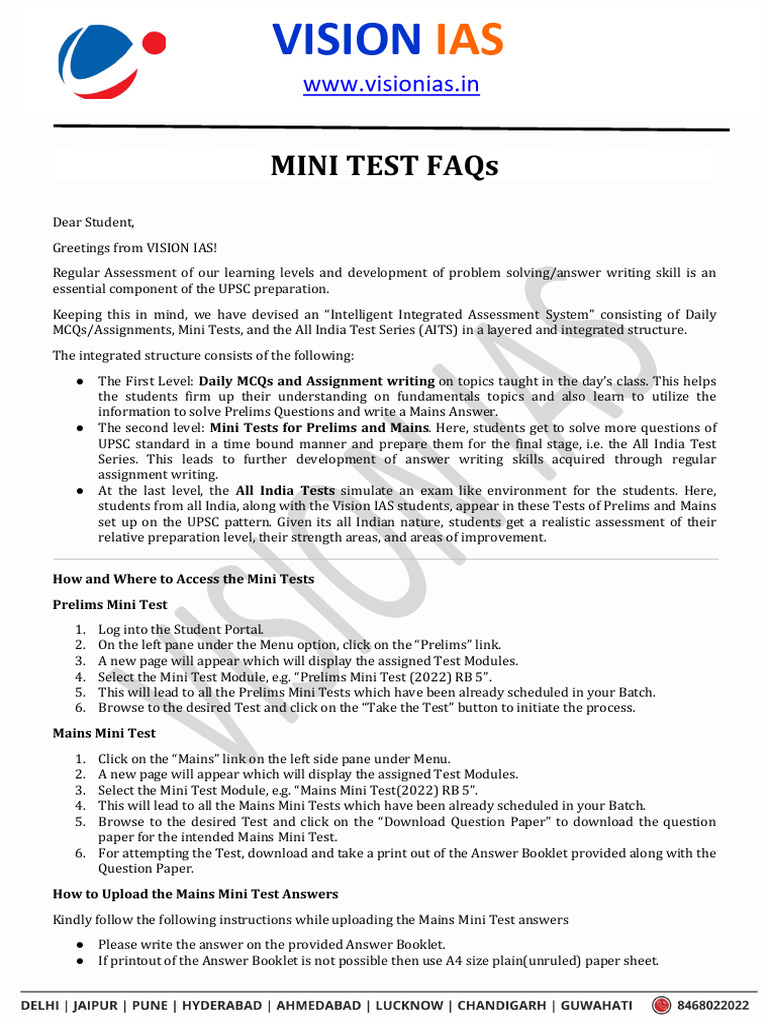 Classroom 2 Mini Test FAQs | PDF