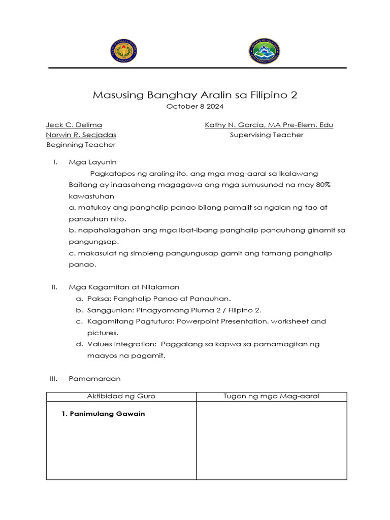 Masusing Banghay Aralin Sa Filipino 2 | PDF
