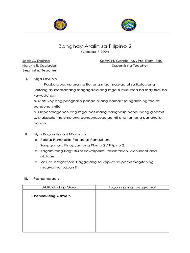 Banghay Araliin Sa Filipino 2 DLP Secjadas and Delima | PDF