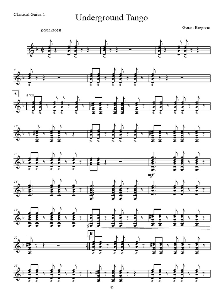 Underground Tango - Classical Guitar 1 | PDF