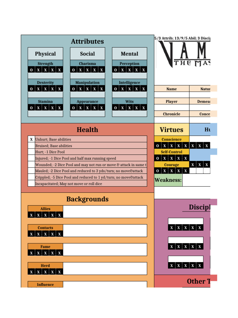 Vampire - The Masquerade Sheet | PDF