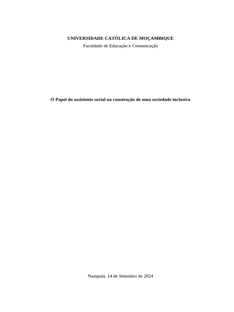 Papel do Assistente Social na Inclusão | PDF | Sociologia | Trabalho social