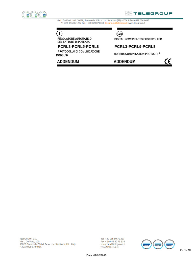 TLG Addendum Modbus-PCRL | PDF
