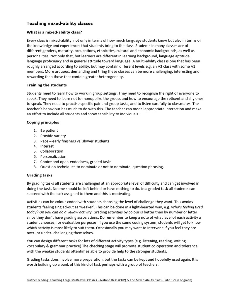 Teaching Mixed Ability Classes Handout | PDF