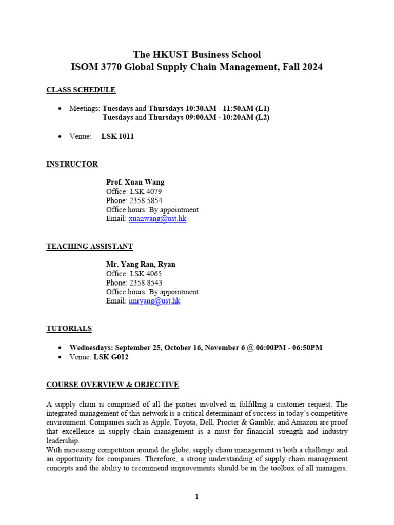 Syllabus - ISOM 3770 Fall 2024 | PDF