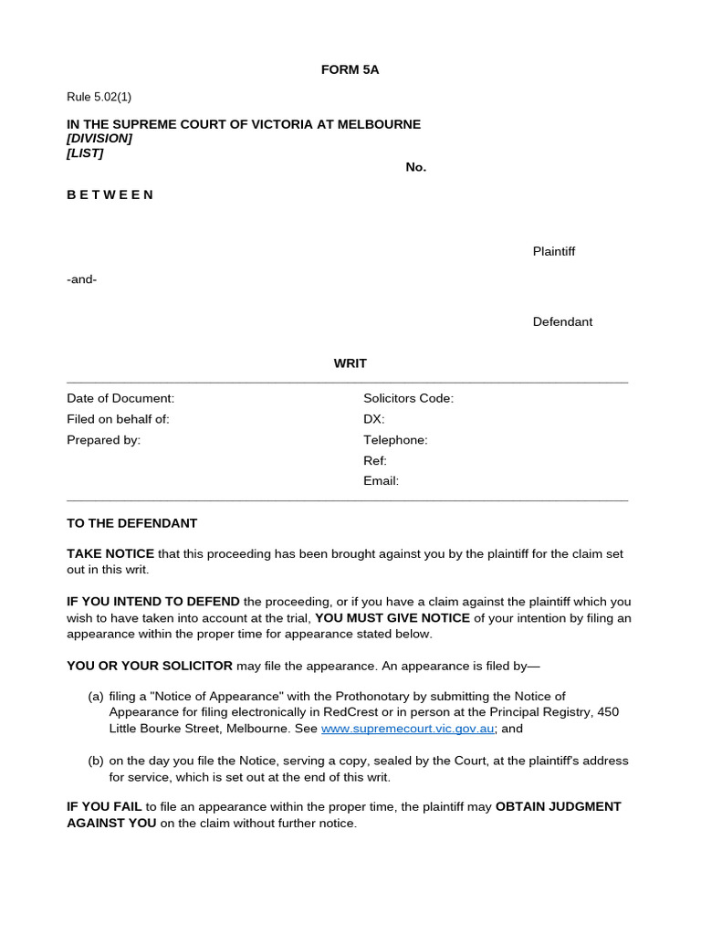 Form 5A - Writ | PDF