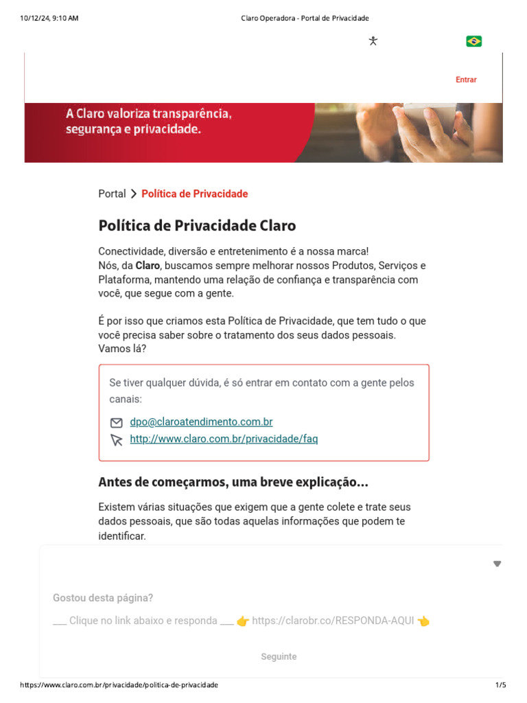 Claro Operadora - Portal de Privacidade | PDF