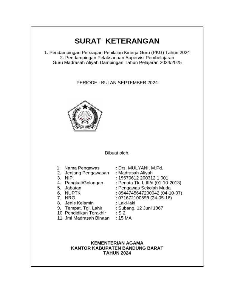 Cover Surat Keterangan Pengawasan - September 2024 | PDF