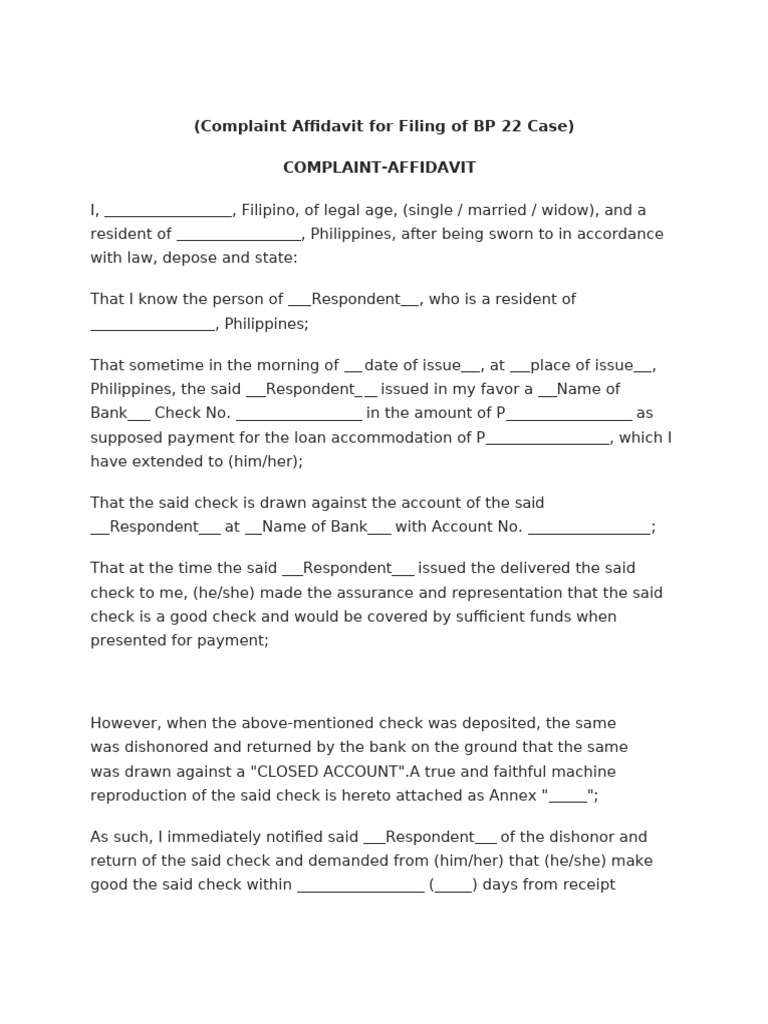 Complaint Affidavit bp22 | PDF