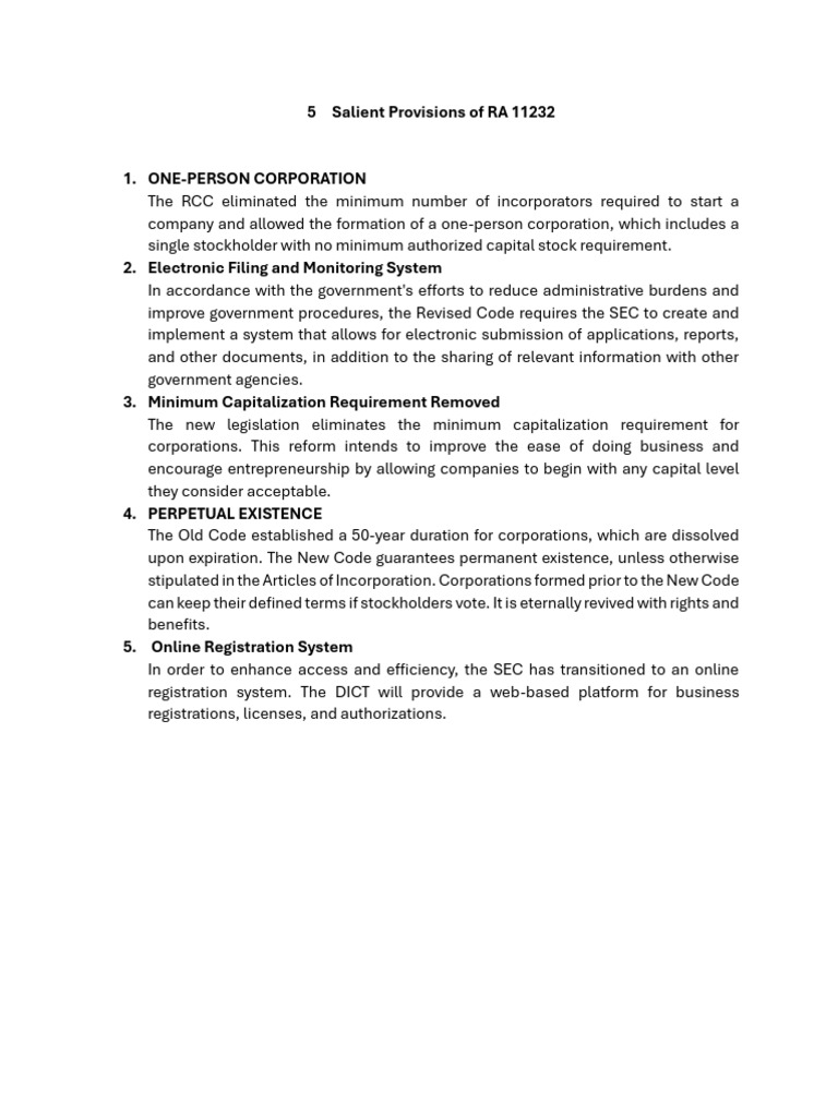 Salient Provisions of RA 11232 | PDF