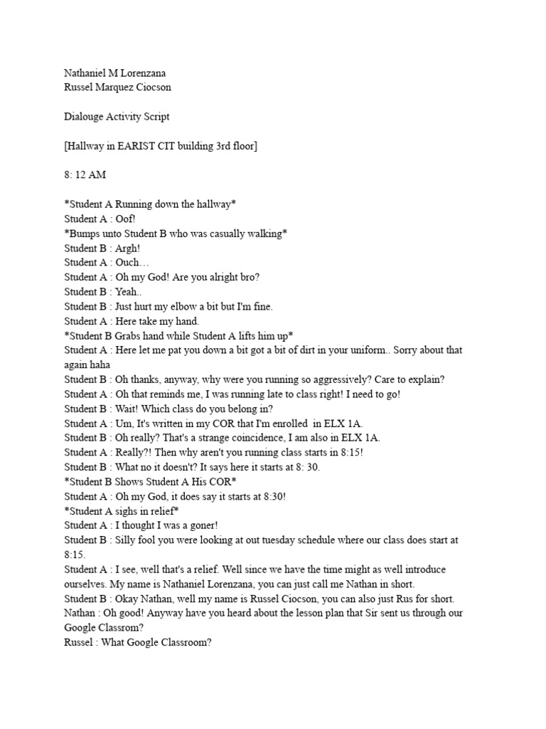 Lorenzana Ciocson Dialogue Activity | PDF