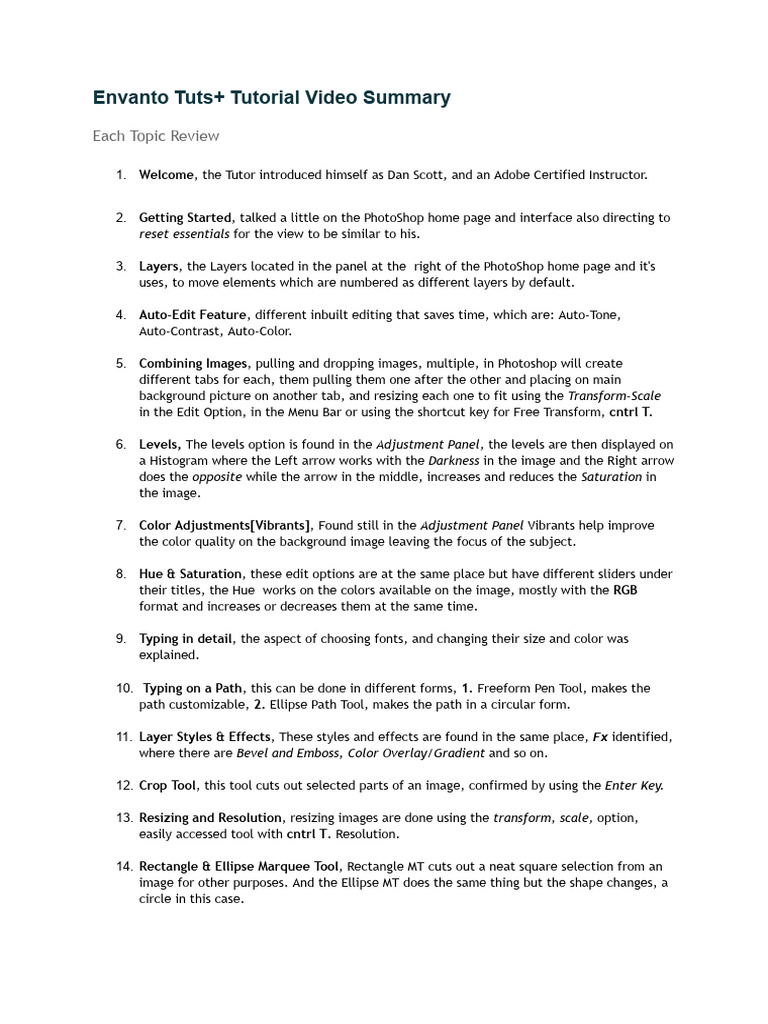 Envanto Tuts- Tutorial Video Summary | PDF