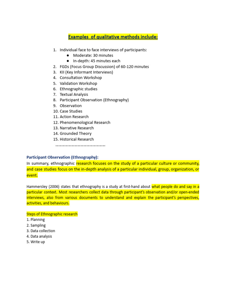 Examples of Qualitative Methods Include | PDF