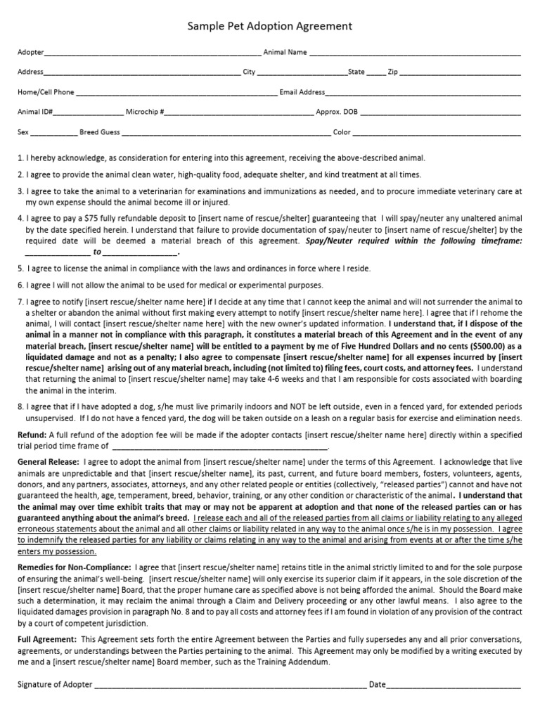 Sample Adoption Contract | PDF