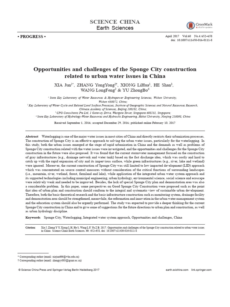 2 Opportunities and Challenges of The Sponge City Construction Related ...