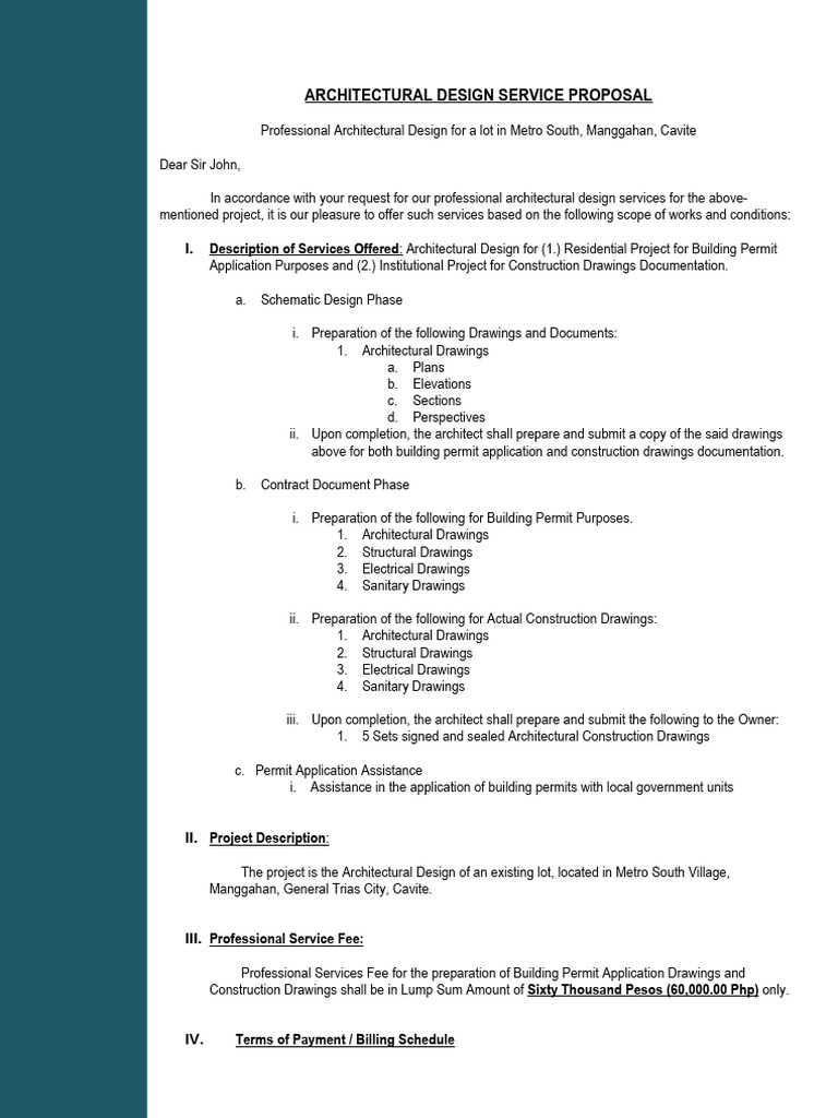 Architectural Service Proposal - Metro South Project | PDF | Architect ...