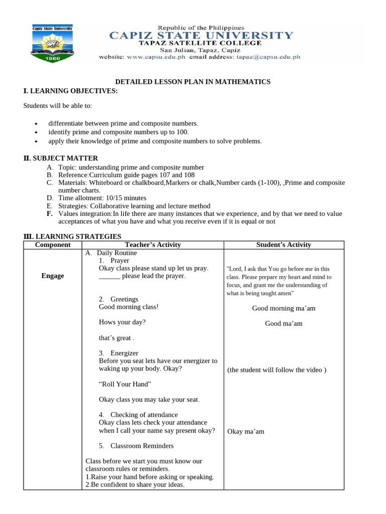 Math Lesson: Prime & Composite | PDF | Prime Number | Lesson Plan