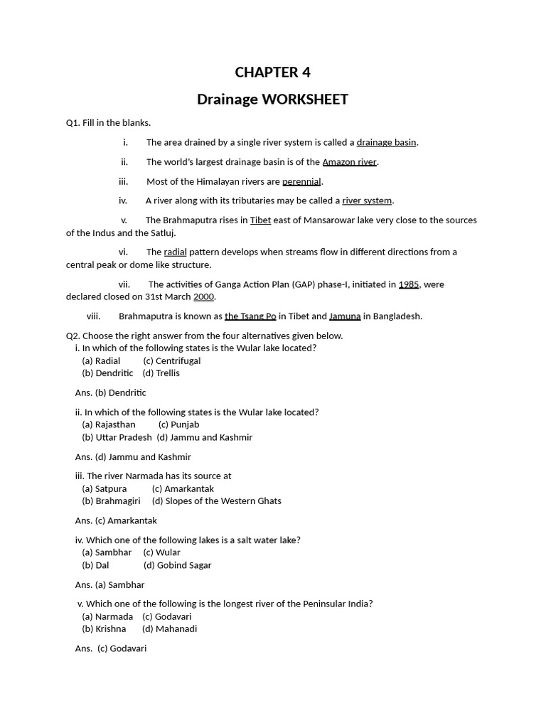 Drainage Worksheet Class 9 | PDF | Indus River | River