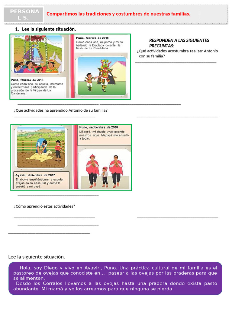 D3 A3 FICHA PS. Compartimos Las Tradiciones y Costumbres de Nuestras ...