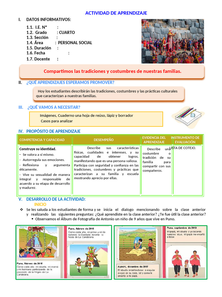 Costumbres y Tradiciones Familiares | PDF | Evaluación | Aprendizaje