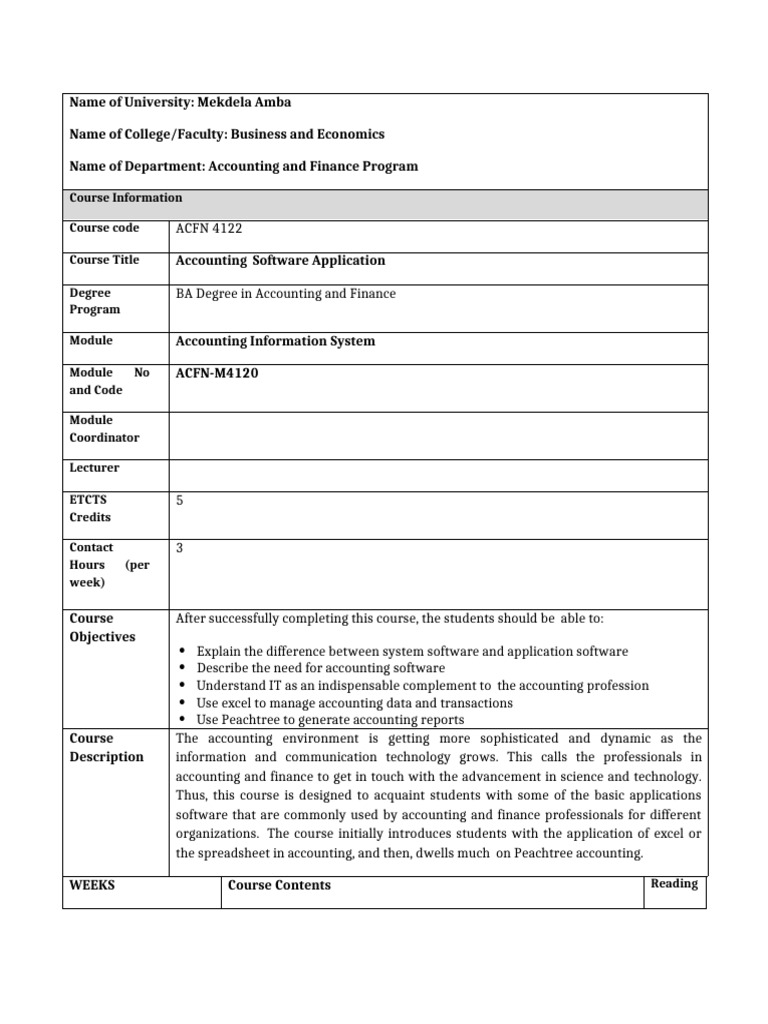 Peachtree Course Outline | PDF