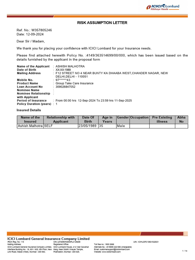 Risk Assumption Letter | PDF