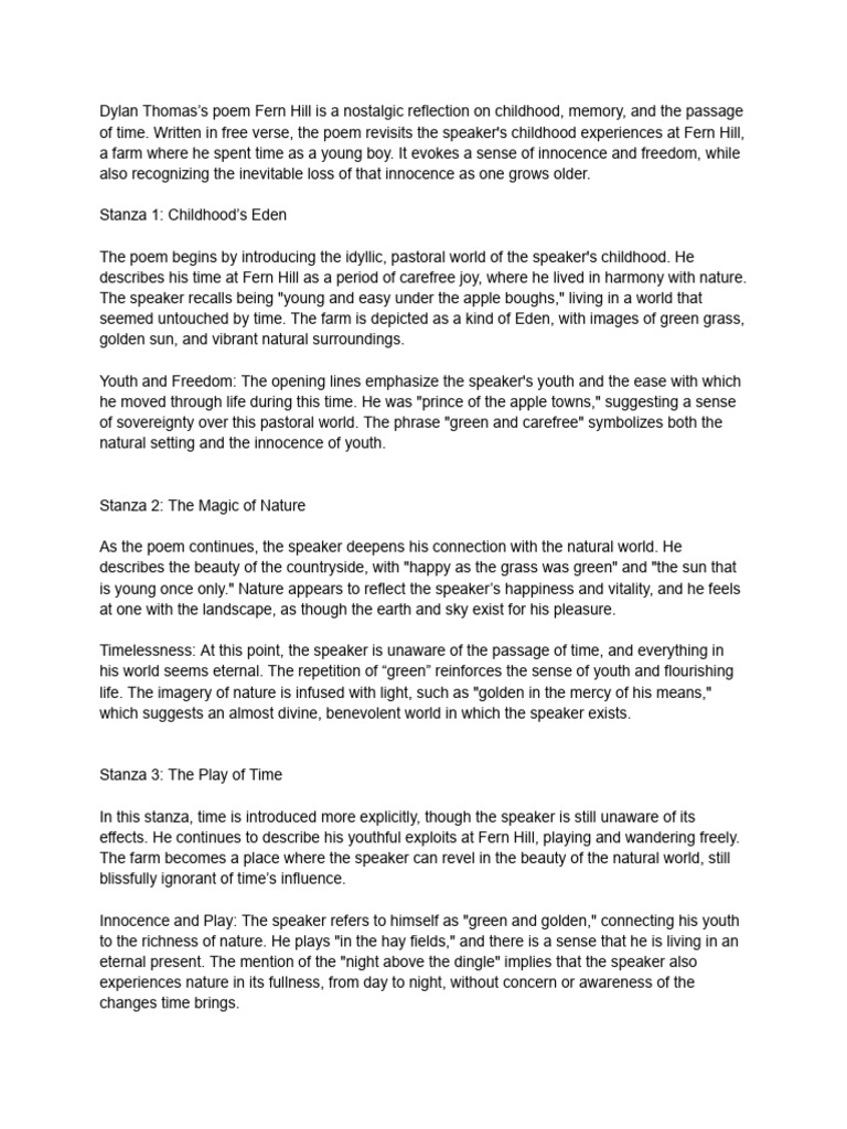 Fern Hill Dylan Thomas | PDF