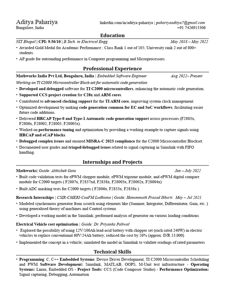 Aditya CV | PDF