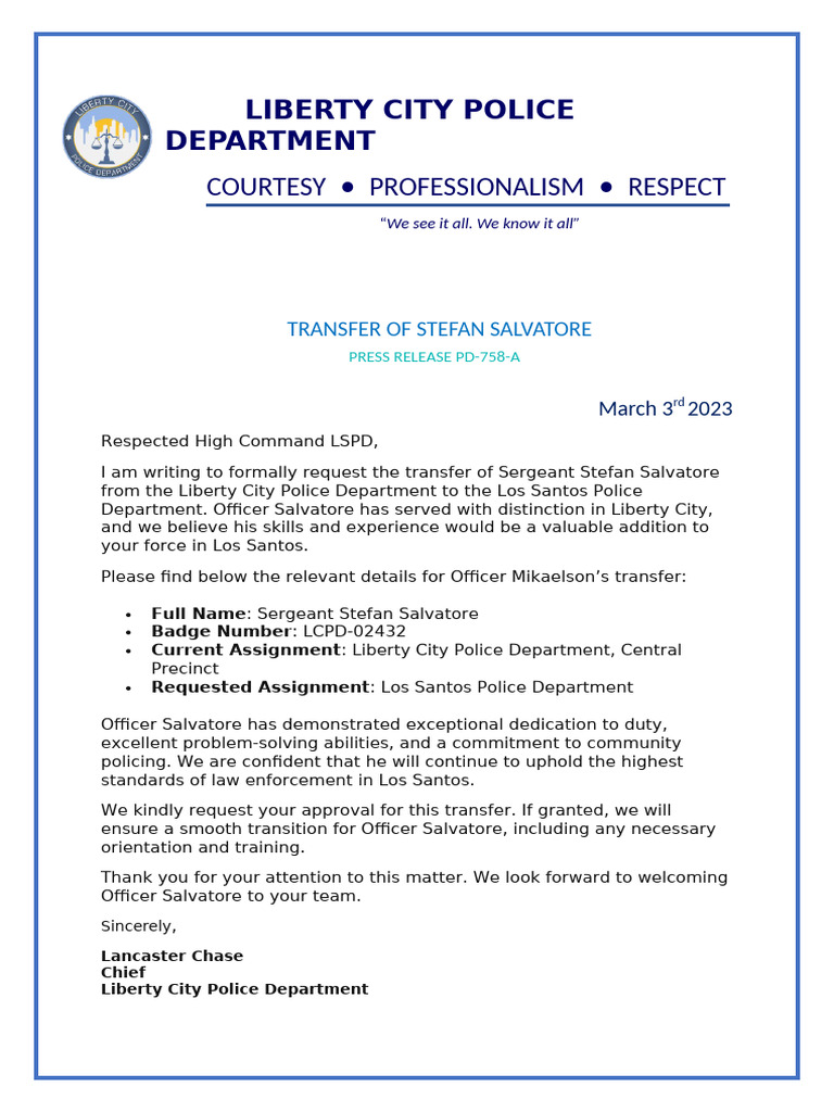 Stefan Salvatore Transfer Letter | PDF