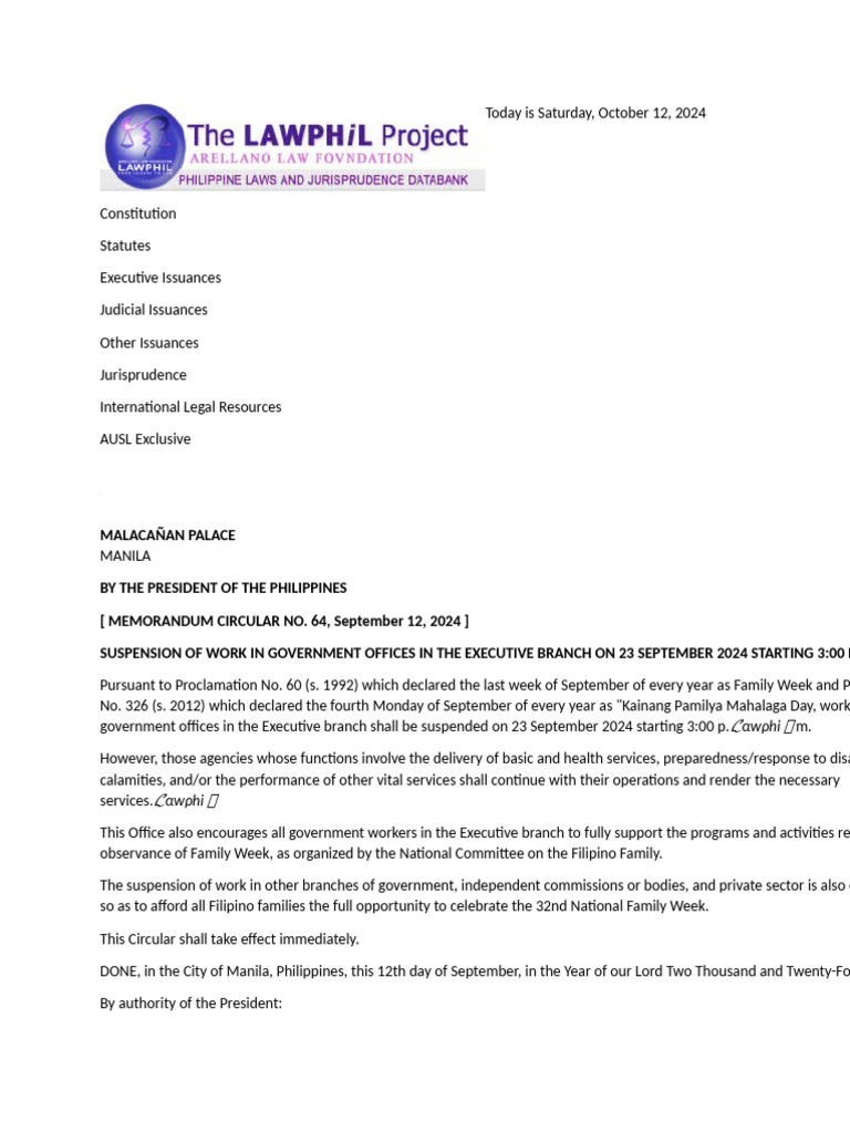 Memo Circular 64 | PDF