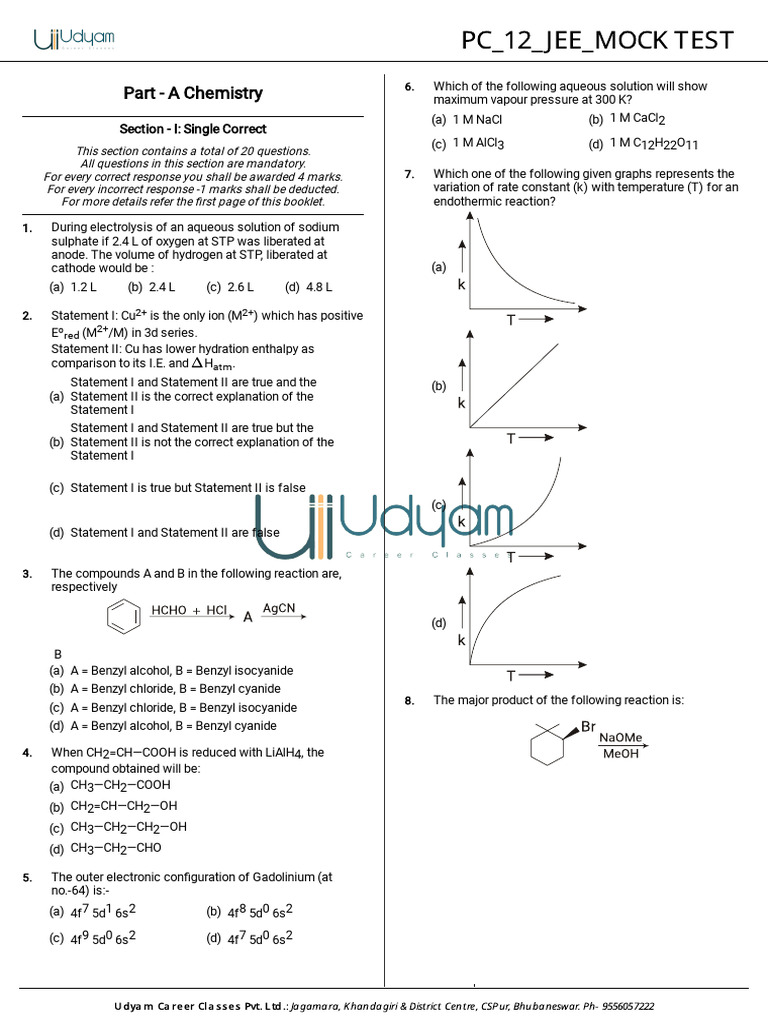 PC 12 JEE MOCK TEST-10-Oct-2024 | PDF