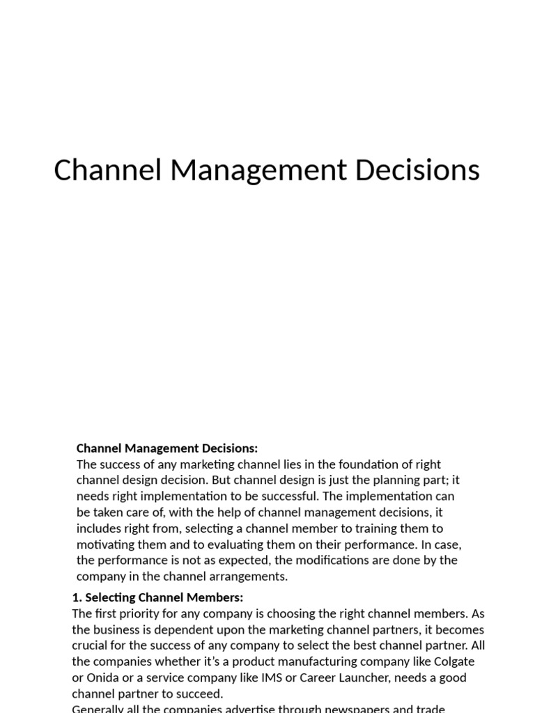 Channel Management Decisions | PDF