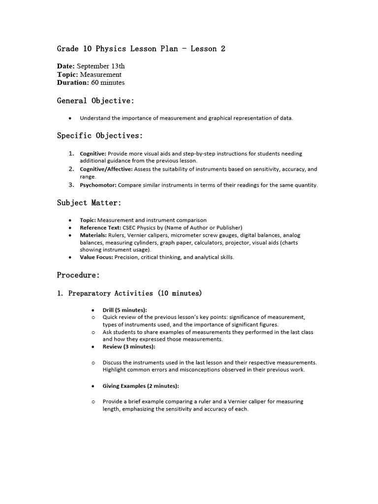 Grade 10 Physics Lesson Plan - Lesson 2.dox | PDF