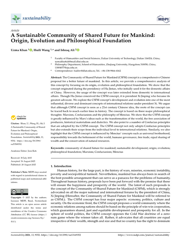 A Sustainable Community of Shared Future For Mankind | PDF