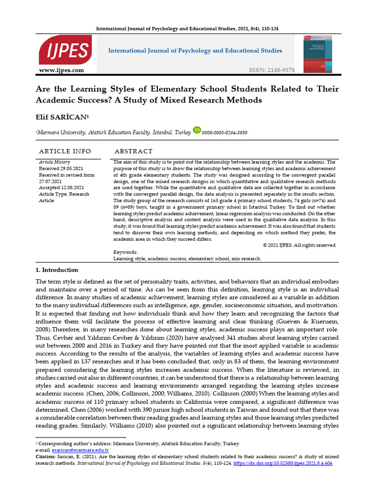 Are The Learning Styles of Elementary School Students Related To Their ...