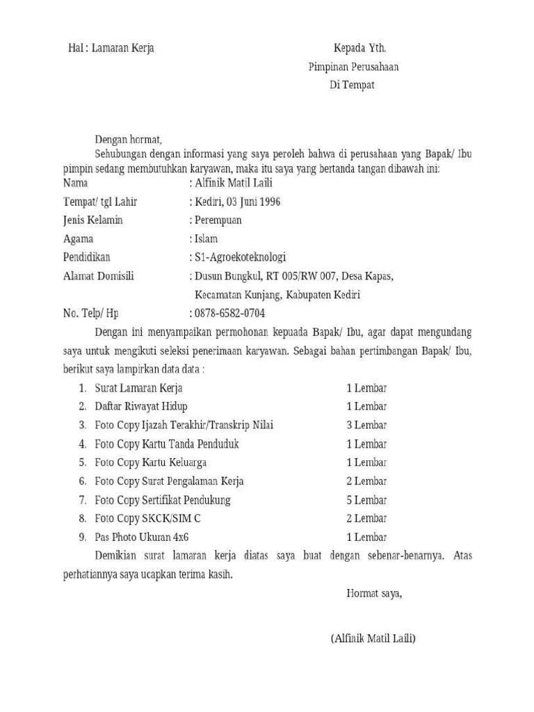 Lamaran Kerja Lengkapp | PDF