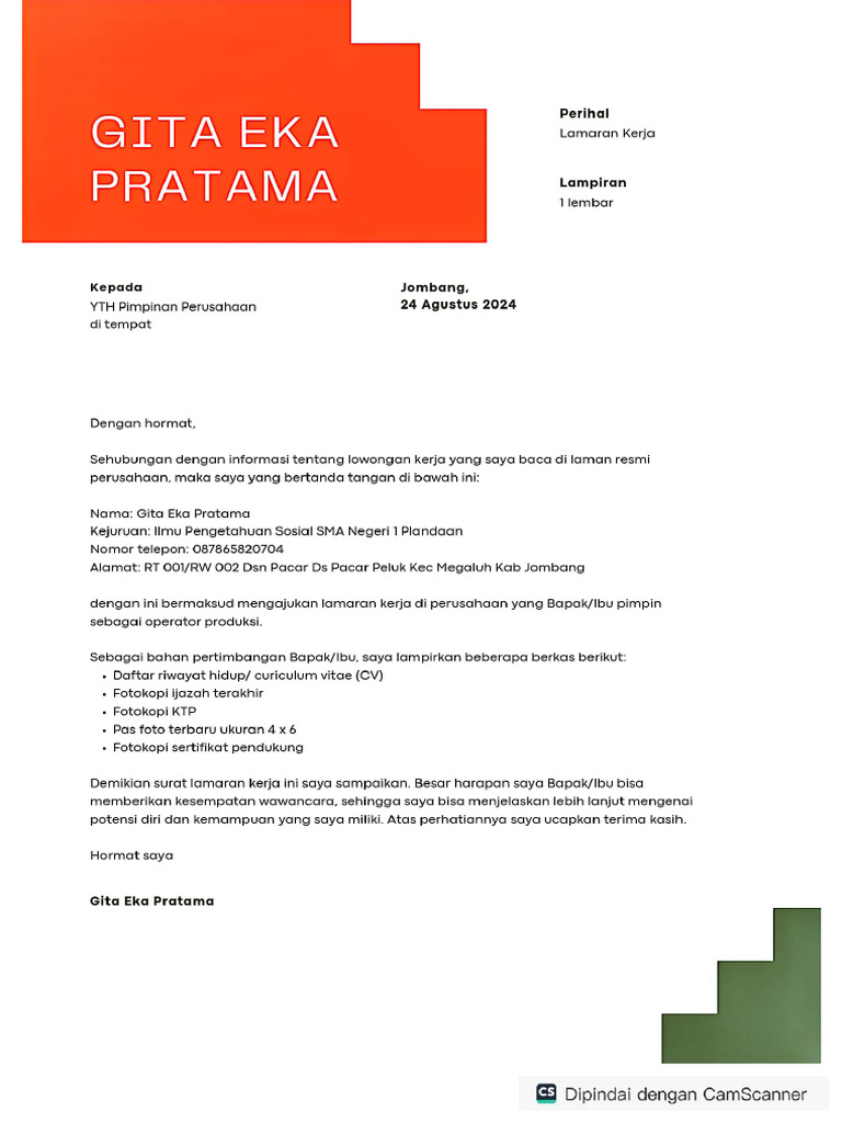 Lamaran Kerja Ekaa | PDF