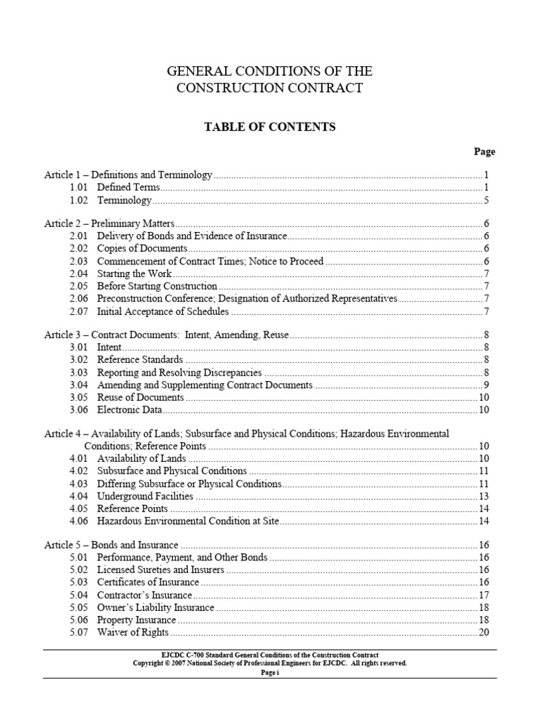 EJCDC C-700 Construction Contract Guide | PDF | General Contractor ...