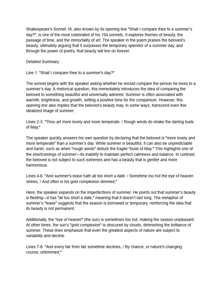 Sonnet 18 Shakespeare | PDF