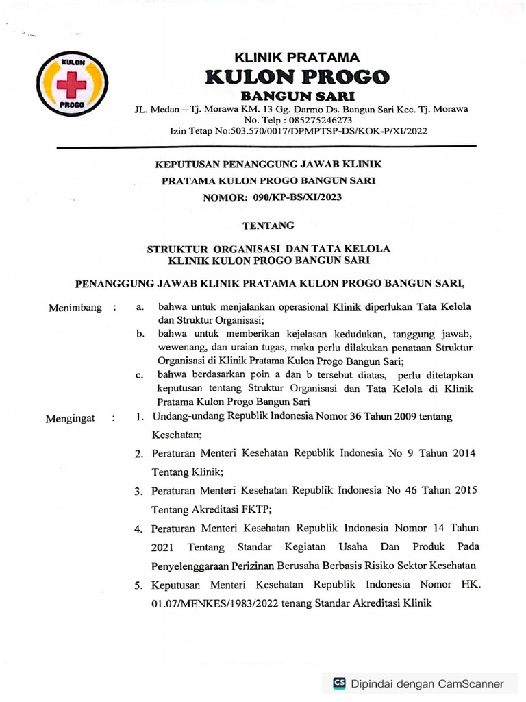 SK Struktur Organisasi Dan Uraian Tugas | PDF