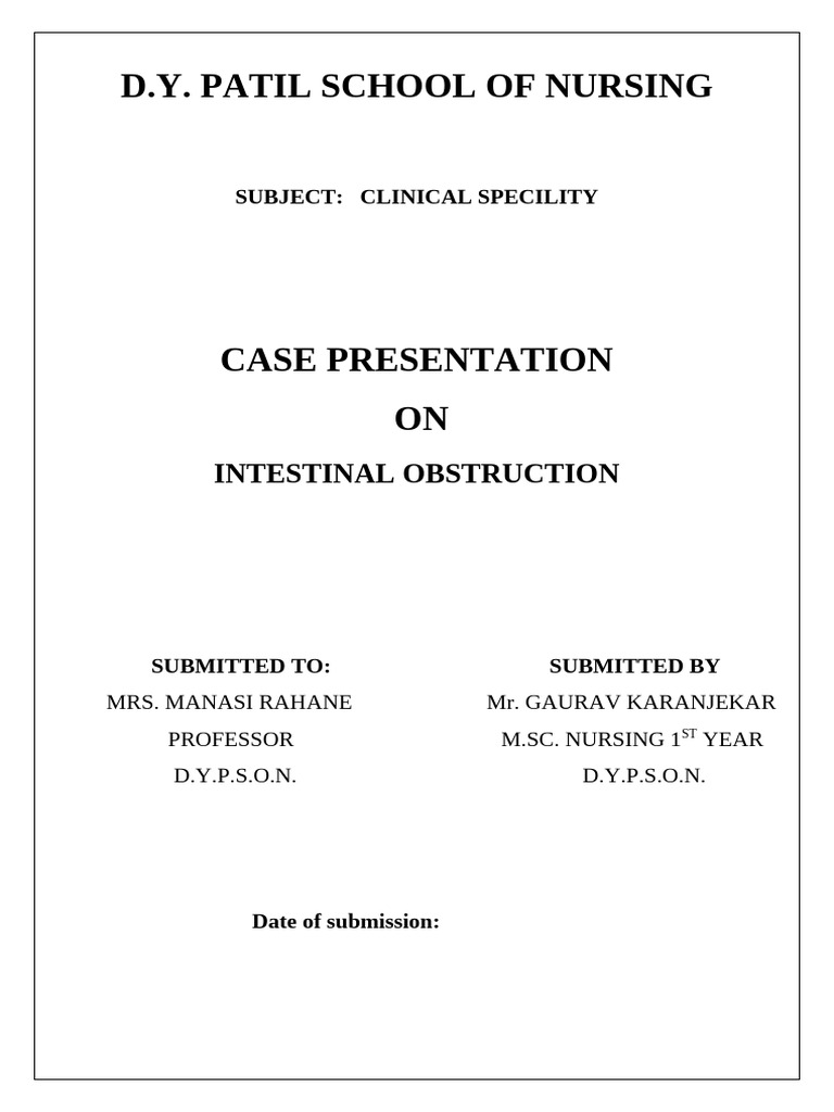 Intestinal Obstruction Case Study | PDF | Surgery | Wellness