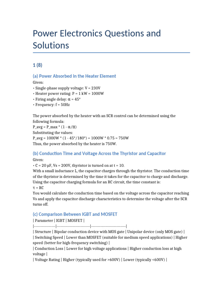 Power Electronics Questions and Solutions | PDF | Mosfet | Capacitor